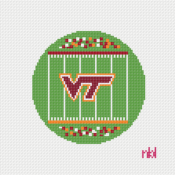 Needlepoint canvas-Virginia Tech Football Field Round- Needlepoint by Laura