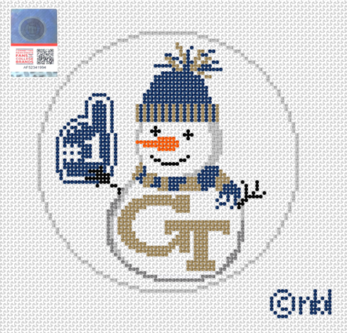Georgia Tech Snowman 4 inch round | Needlepoint by Laura