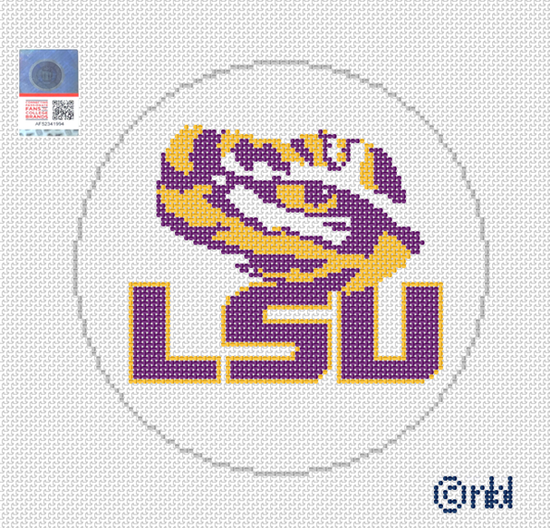LSU 5 inch logo round | Needlepoint by Laura