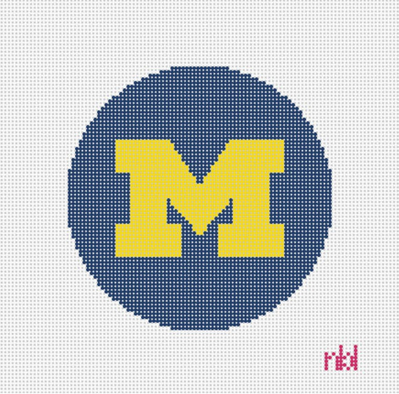 Michigan 4 inch round needlepoint canvas blue | Needlepoint by Laura
