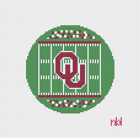 Oklahoma Football Field Round Canvas | Needlepoint by Laura