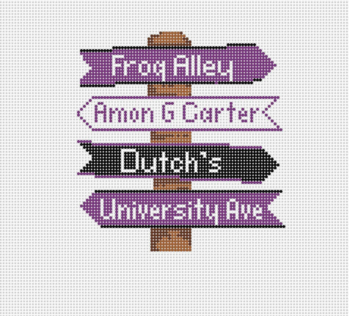 Needlepoint canvas-TCU College Icon Destination Sign - Needlepoint by Laura