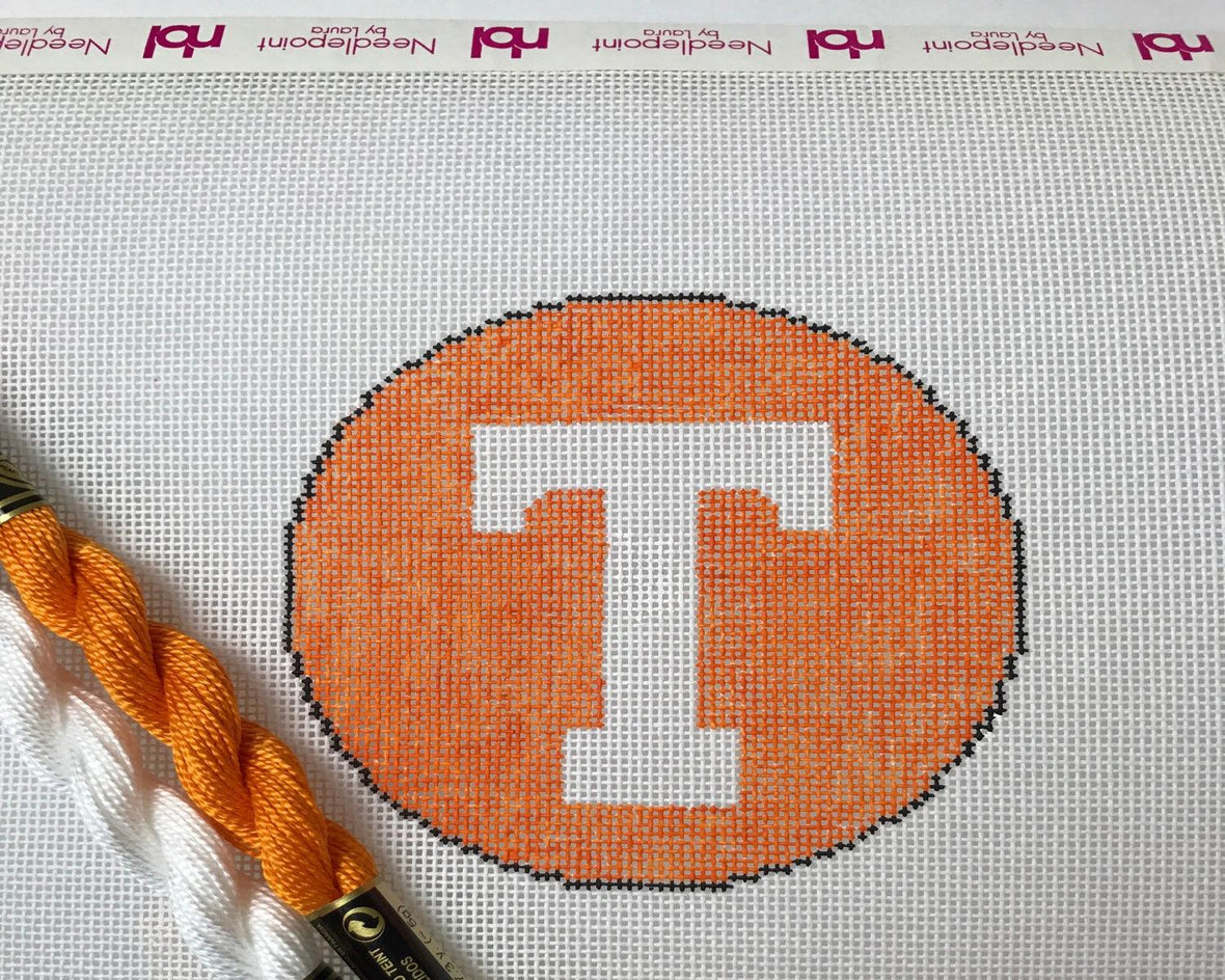 Tennessee Power T Round Canvas | Needlepoint by Laura